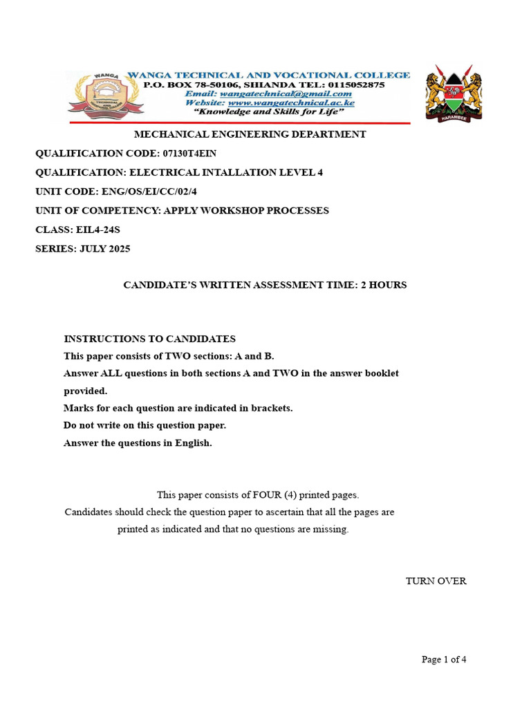 Apply Workshop Processes Eil4-Khaemba 2025 PDF | PDF | Electrical ...