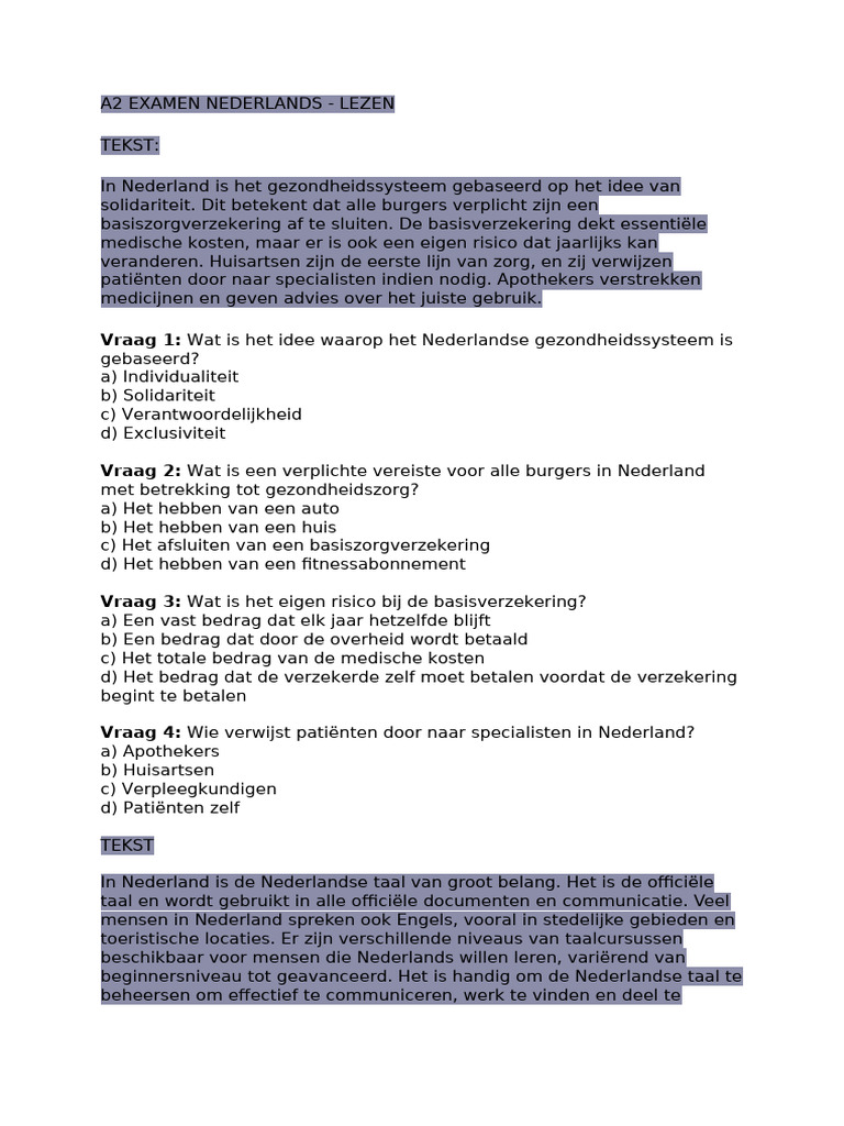 A2 Examen Nederlands | PDF