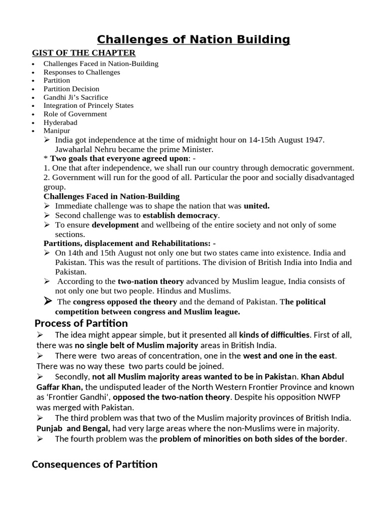 Challenges To Nation ... 12th | PDF | Partition Of India | Mahatma Gandhi