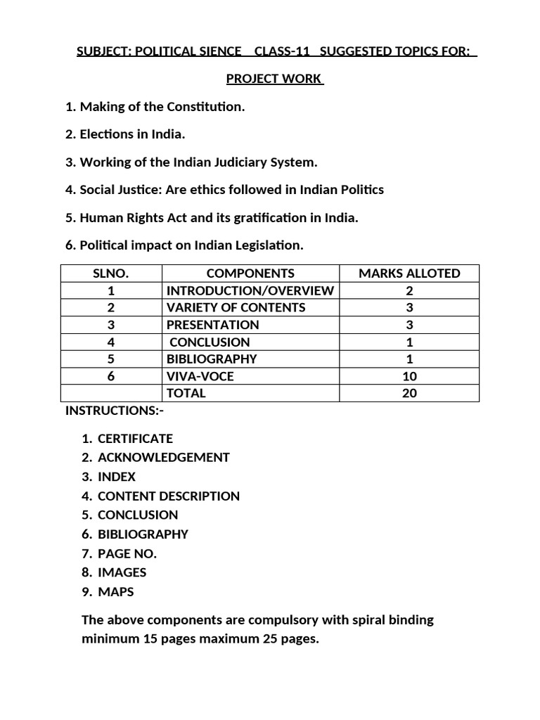 Project Topic For Class - 11 Political Science | PDF