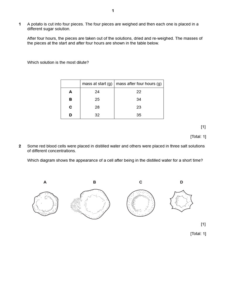 Osmosis Exam Questions | PDF | Osmosis | Biology