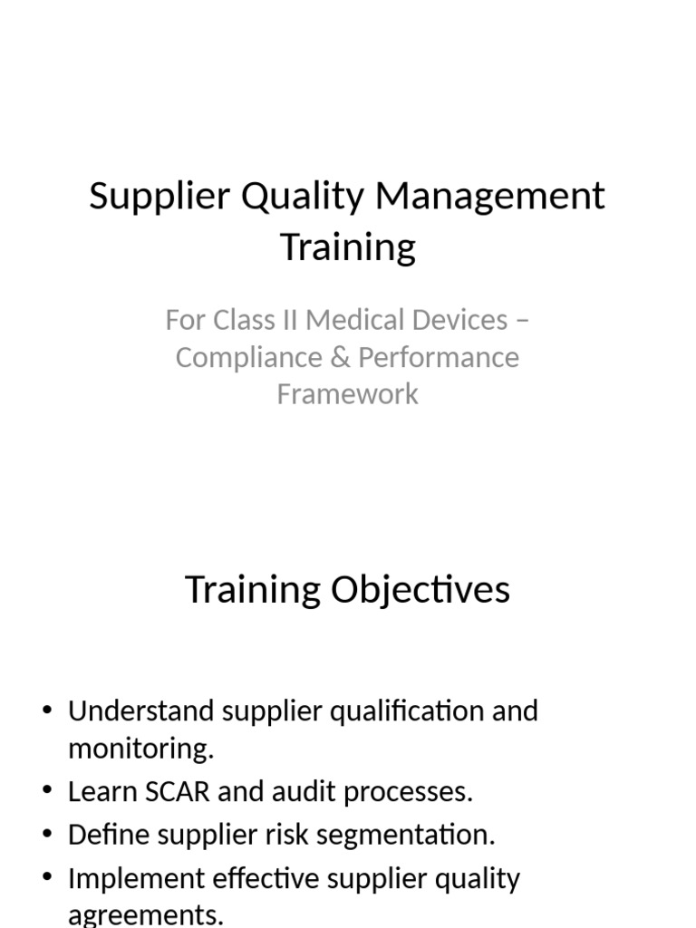 Supplier Quality Management Training Guide | PDF