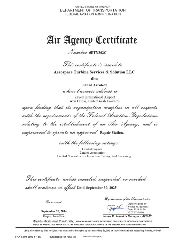 FAA Air Agency Certificate Details | PDF | Federal Aviation ...