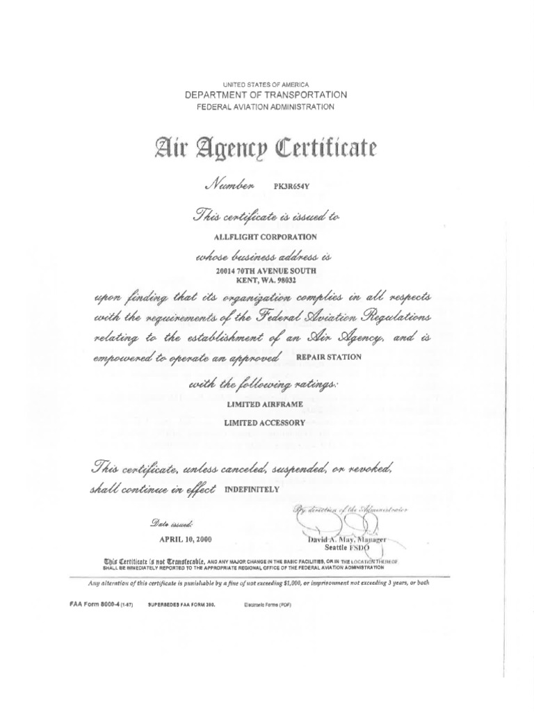 Faa Certificate Allflight | PDF