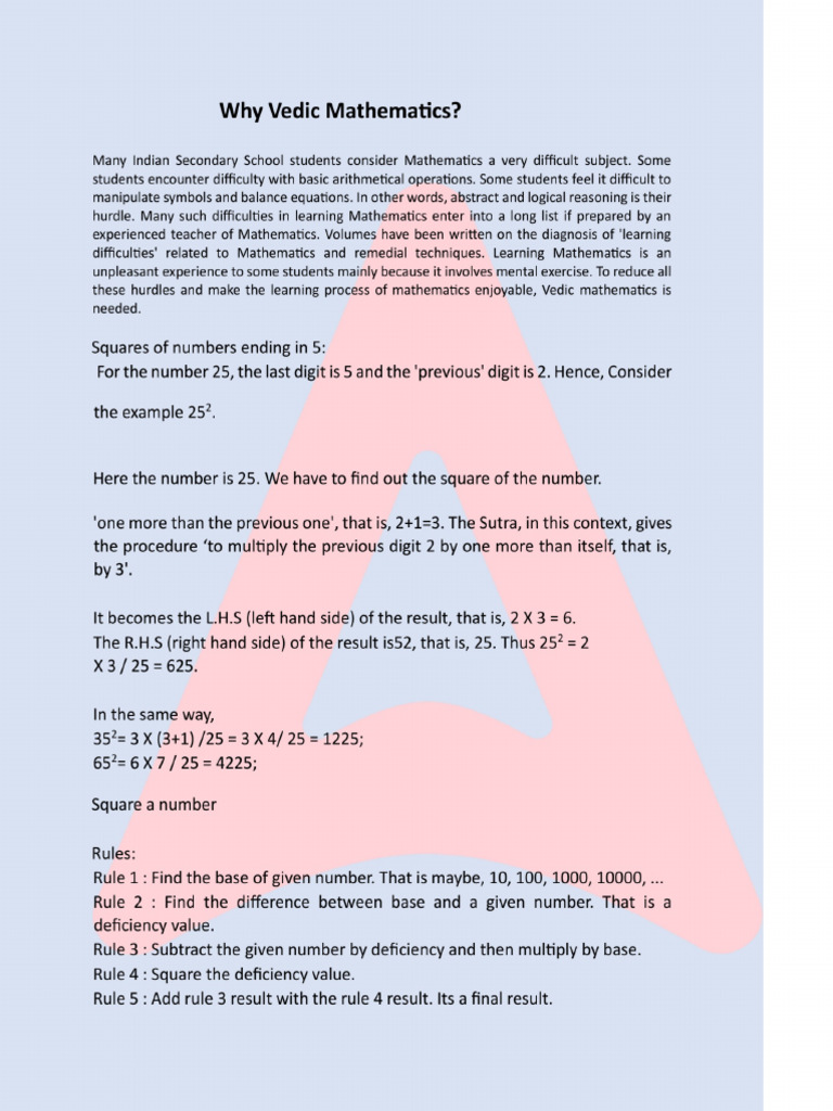 Vedic Maths 2025 | PDF