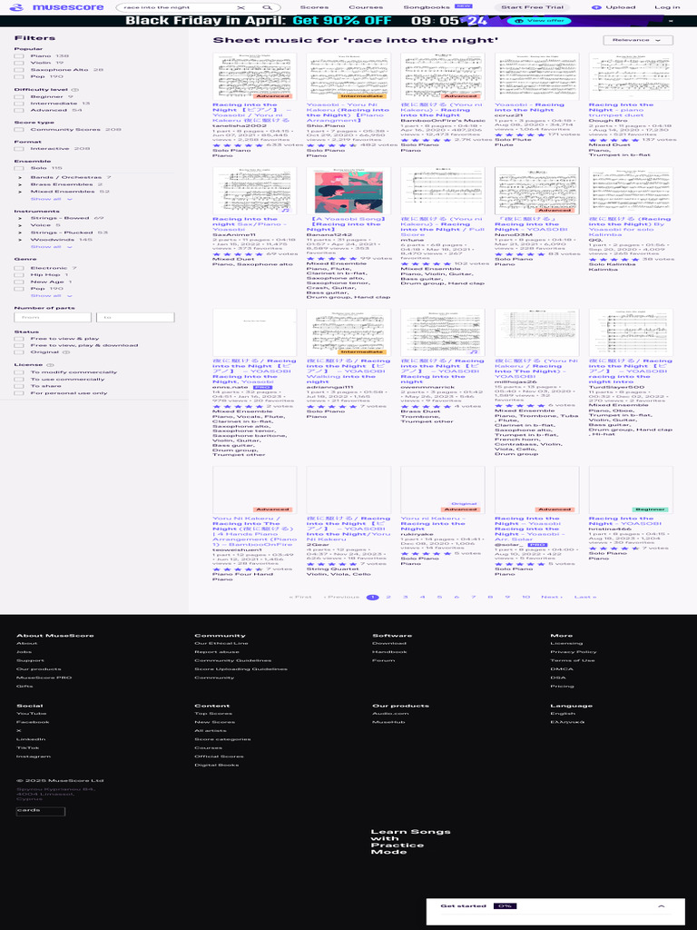 Racing Into the Night Sheet Music | PDF | Musical Instruments | Music ...