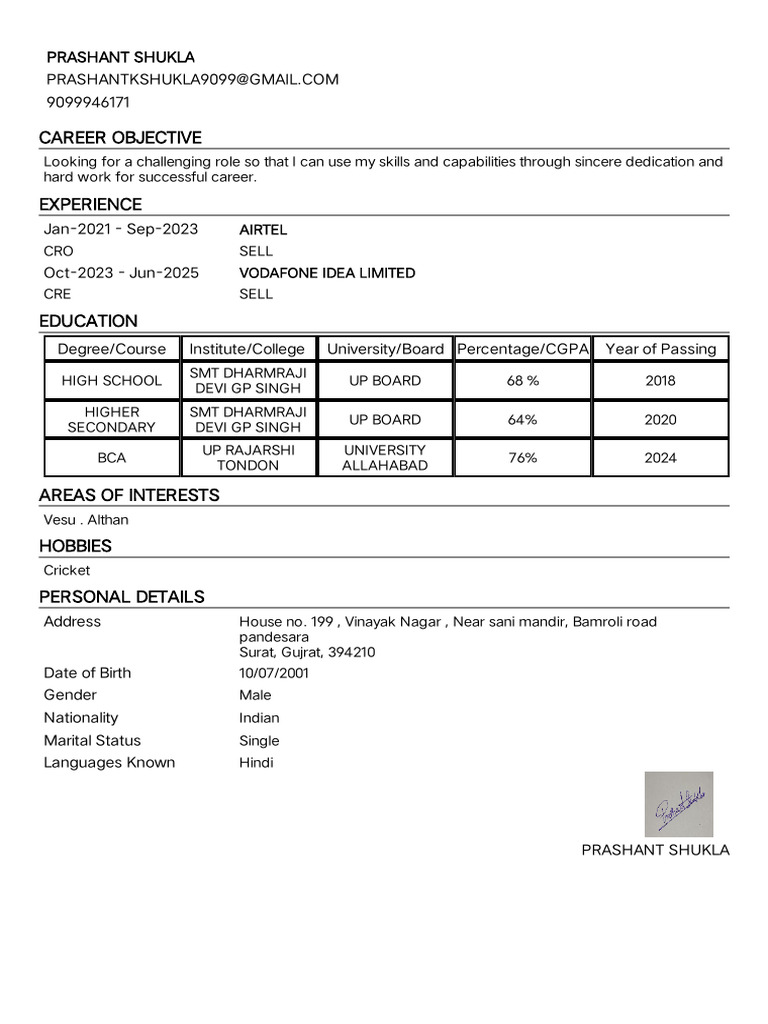 Resume Resume Format1 | PDF