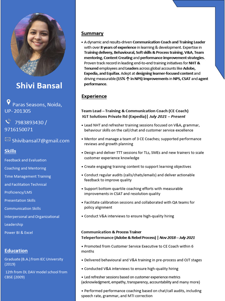Resume Shivi Bansal Updated | PDF | Mentorship | Customer Satisfaction