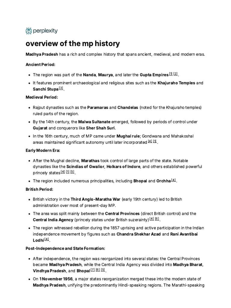 History of Madhya Pradesh Overview | PDF | South Asia