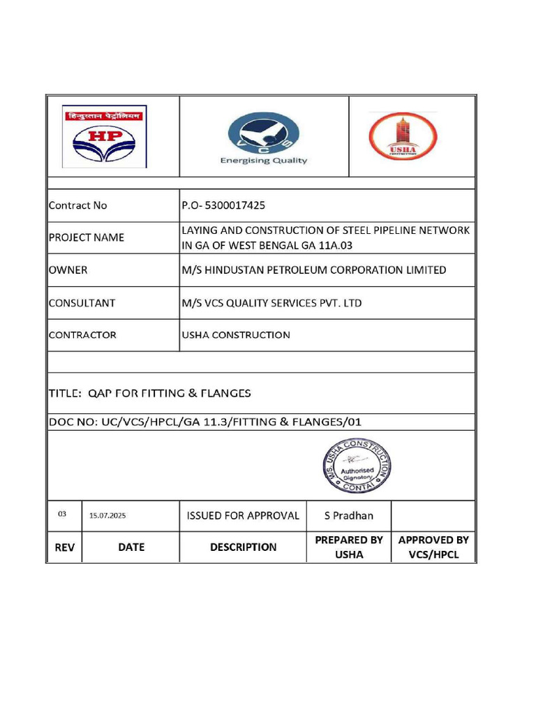 BOM and QAP For Fitting & Flanges Rev-03 - (CODE-A) | PDF