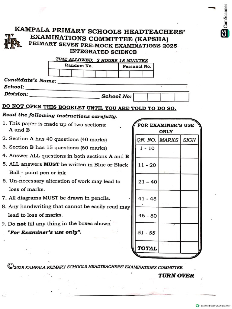 Kcca Pre Mock Sci | PDF