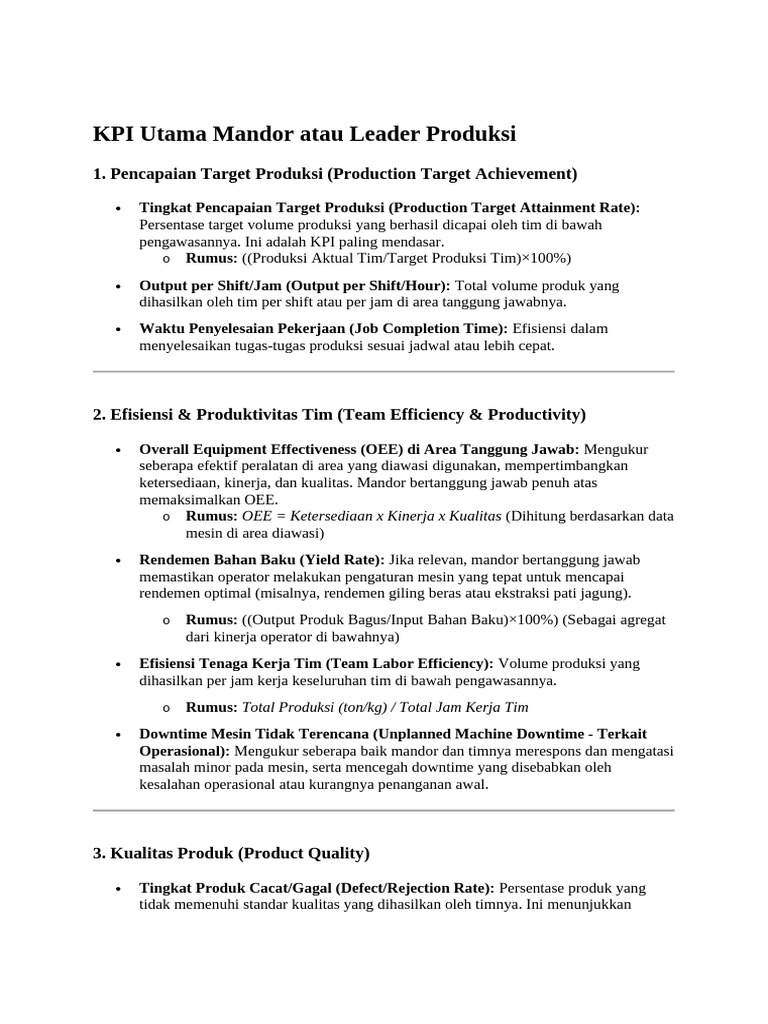 KPI Mandor Produksi yang Efektif | PDF