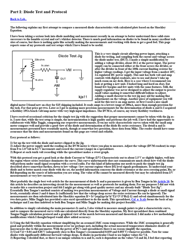 Diode Testing Protocol and Analysis | PDF | Diode | Electrical Engineering