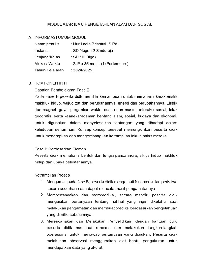 Modul Ajar Kelas 3 Ipas (Aksi Nyata) | PDF