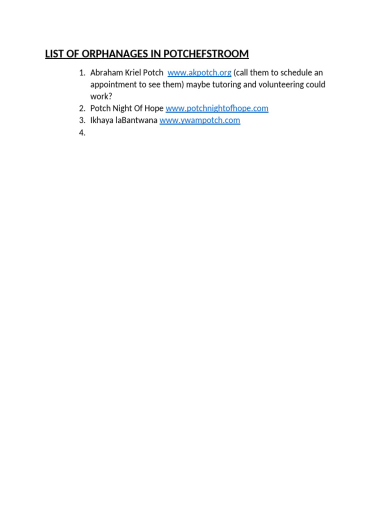 List of Orphanages in Potchefstroom | PDF