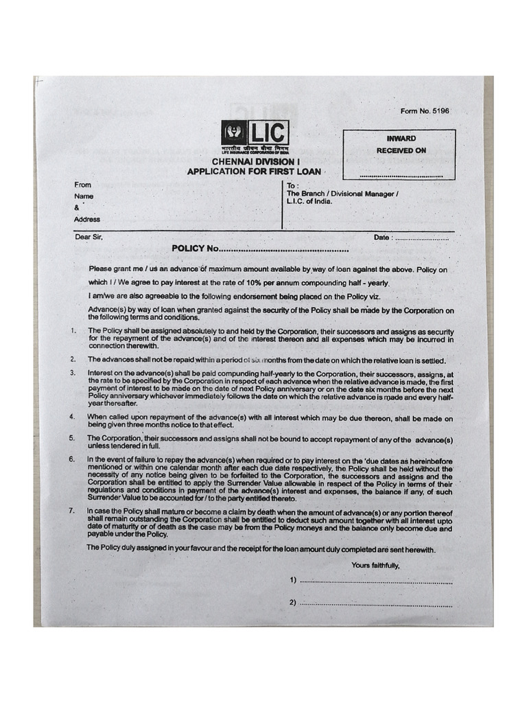Lic First Loan Application Form | PDF