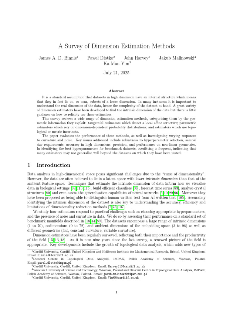 A Survey of Dimension Estimation Methods | PDF | Dimension | Vector Space