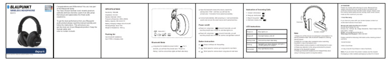 Blaupunkt BH41 Headphones Manual | PDF | Headphones | Manufactured Goods