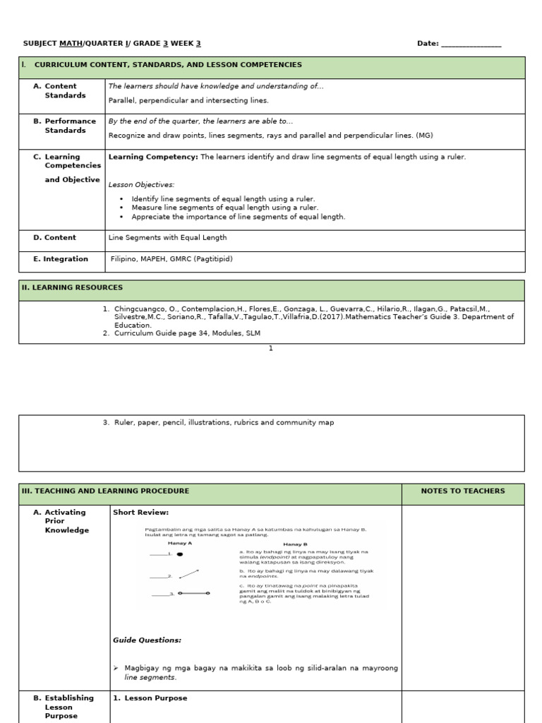 Template Lesson Exemplar Math 3 | PDF