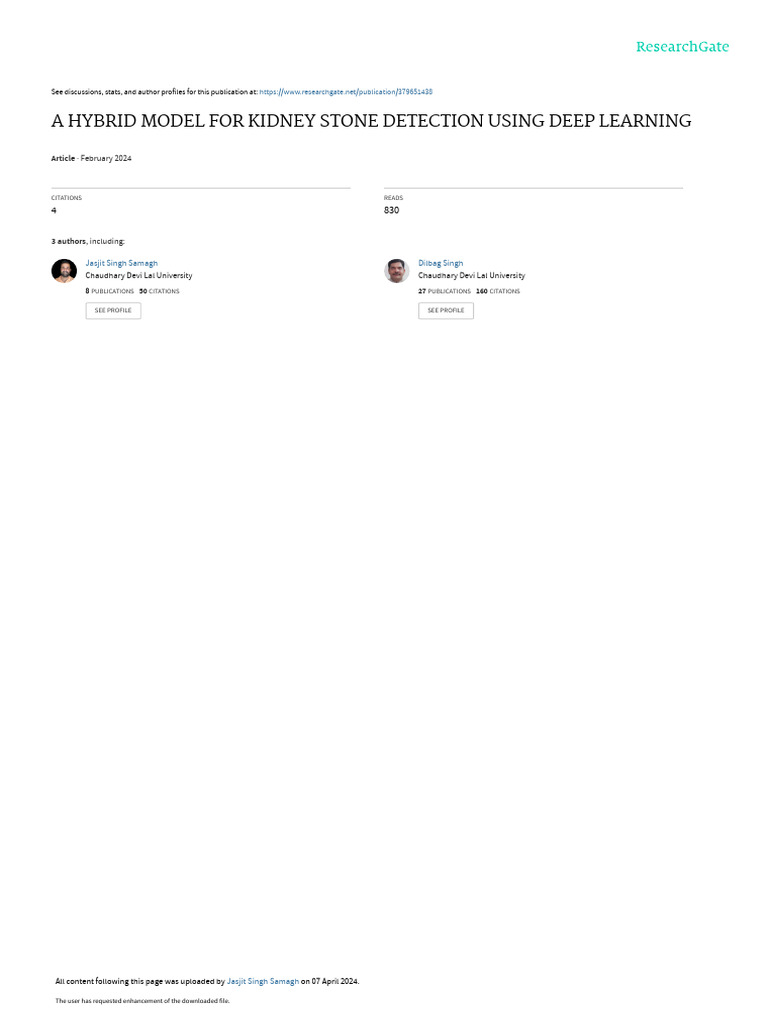 A Hybrid Model For Kidney Stone Detection Using Deep Learning | PDF | Deep Learning | Image ...