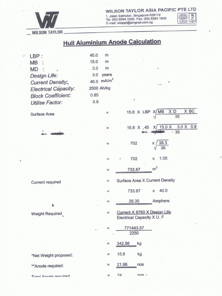Hull Aluminium Anode Calculation | PDF