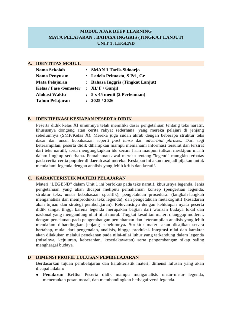 Modul Unit 1 Legend | PDF