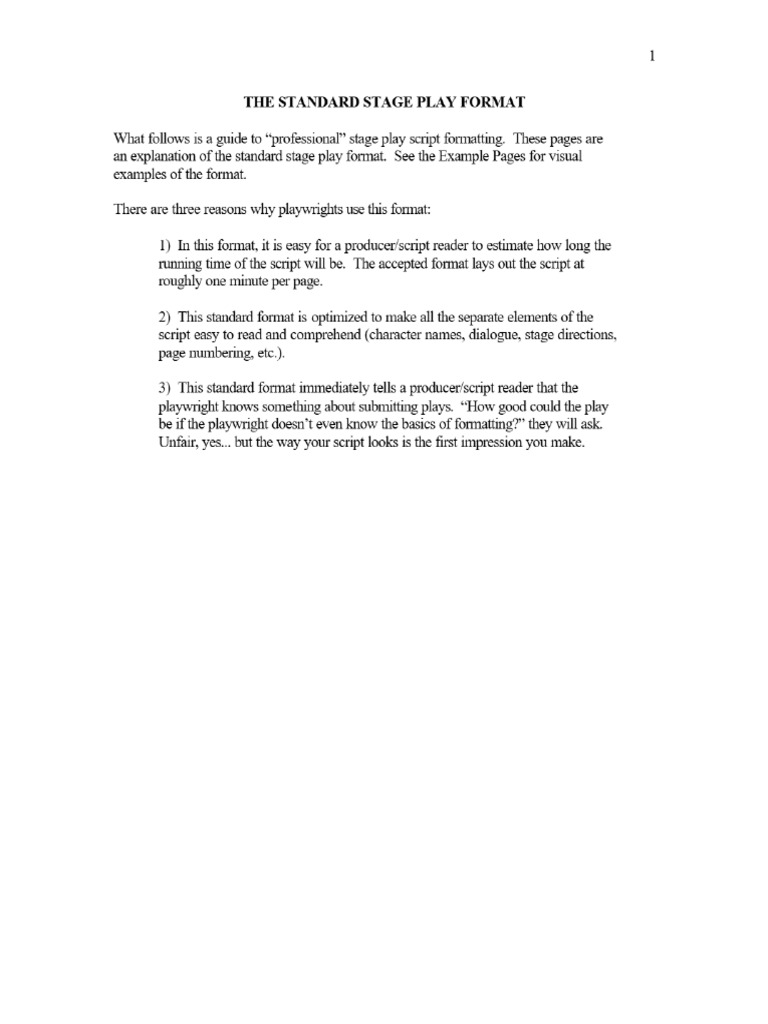 Stage Play Formatting Guide - Standard Script Format | PDF