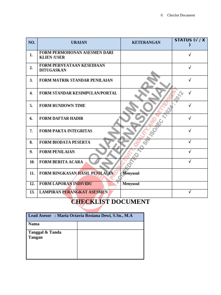 A. Checklist Document | PDF