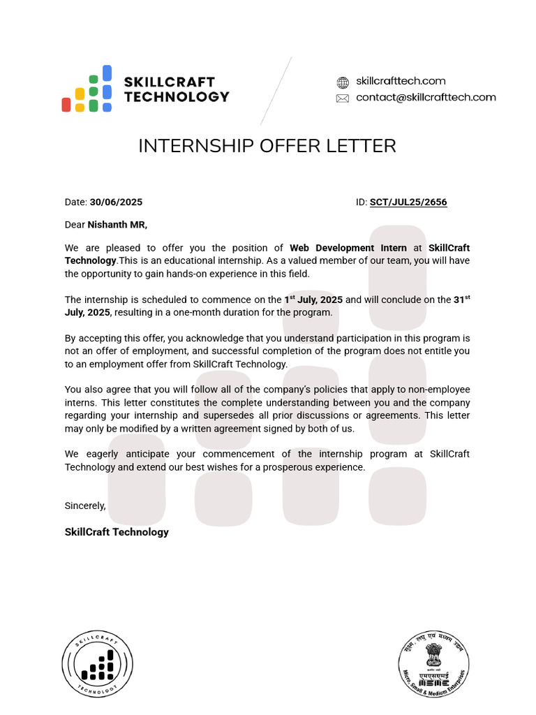 Web Development Internship Offer Letter | PDF
