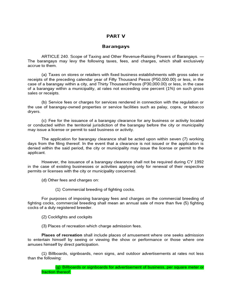 Barangay Taxation and Revenue Powers | PDF | Taxes | Payments