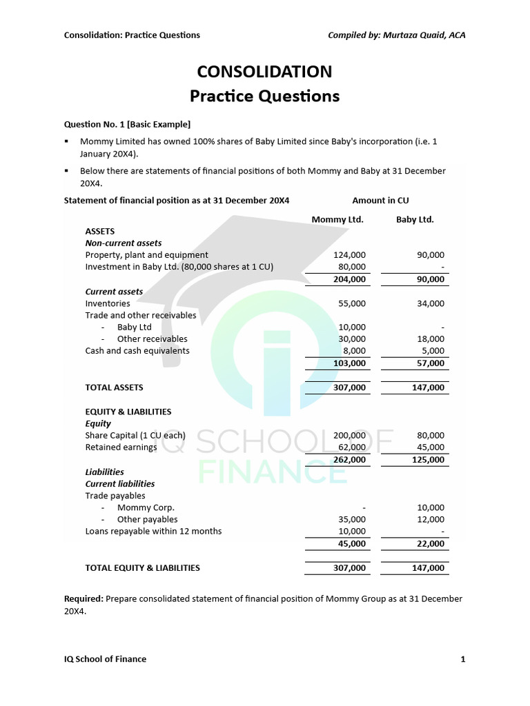 Consolidation Practice Questions | PDF | Equity (Finance) | Balance Sheet