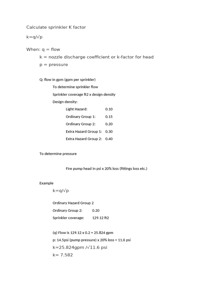 Calculate Sprinkler K Factor | PDF