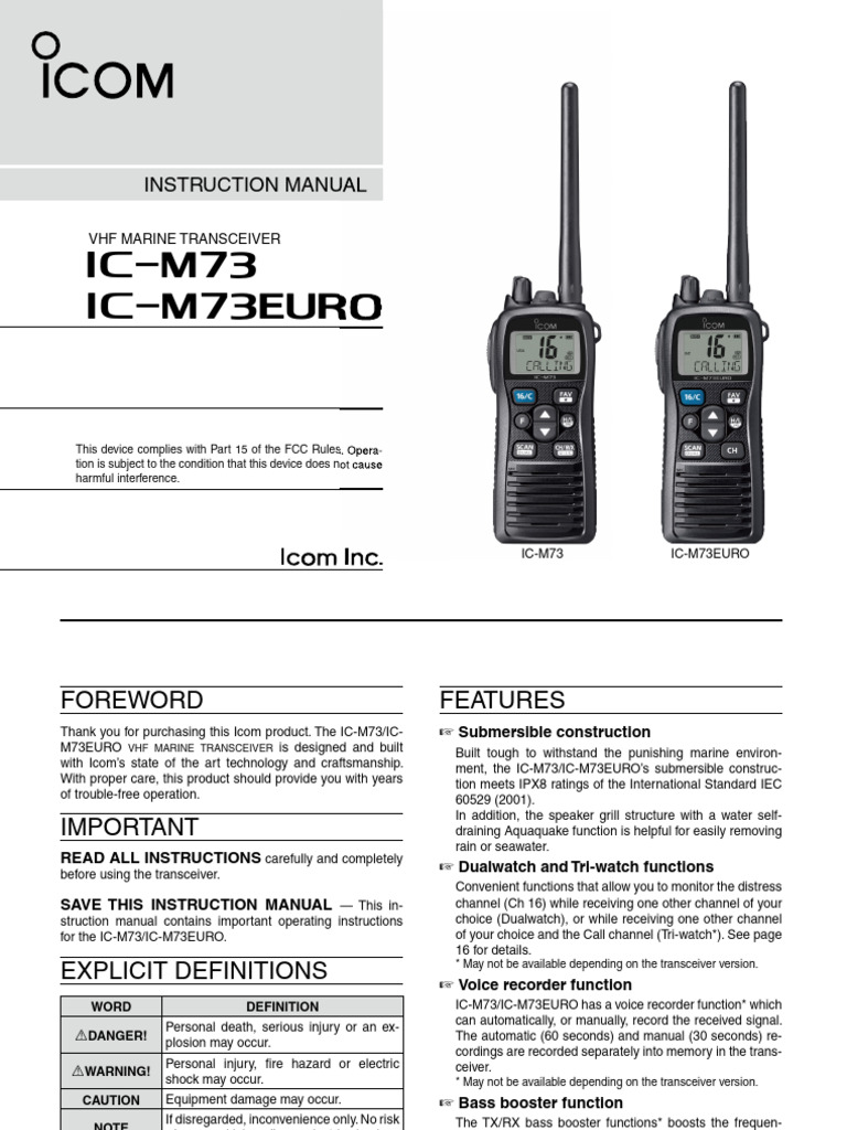 Icom VHF - Ic-M73 - M73euro - 0 | PDF | Antenna (Radio) | Radio