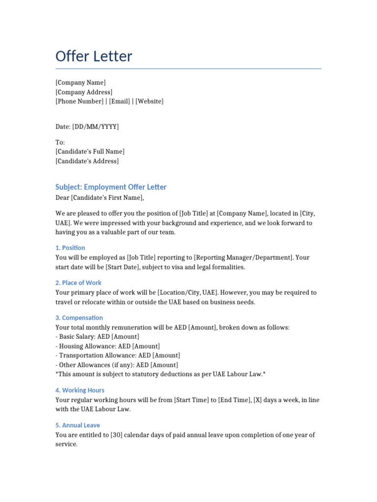 UAE Job Offer Letter Template | PDF | United Arab Emirates | Business
