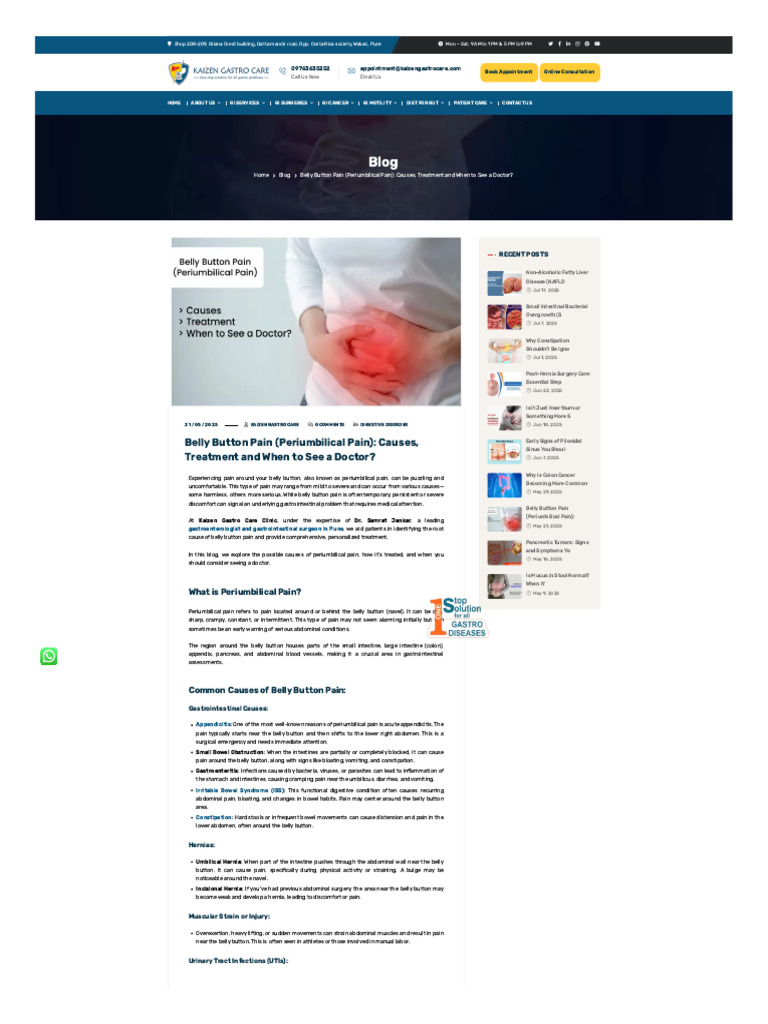 Belly Button Pain Periumbilical Pain Causes Treatment and When To See A ...