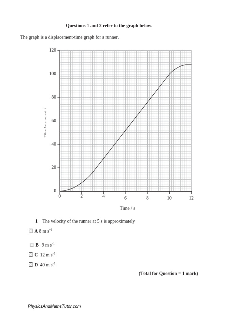 Motion Graphs (Multiple Choice) QP | PDF | Acceleration | Kinetic Energy