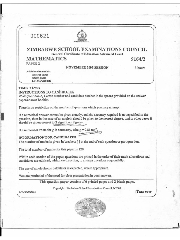 Zimsec Nov 2005 Paper 1 and 2 | PDF