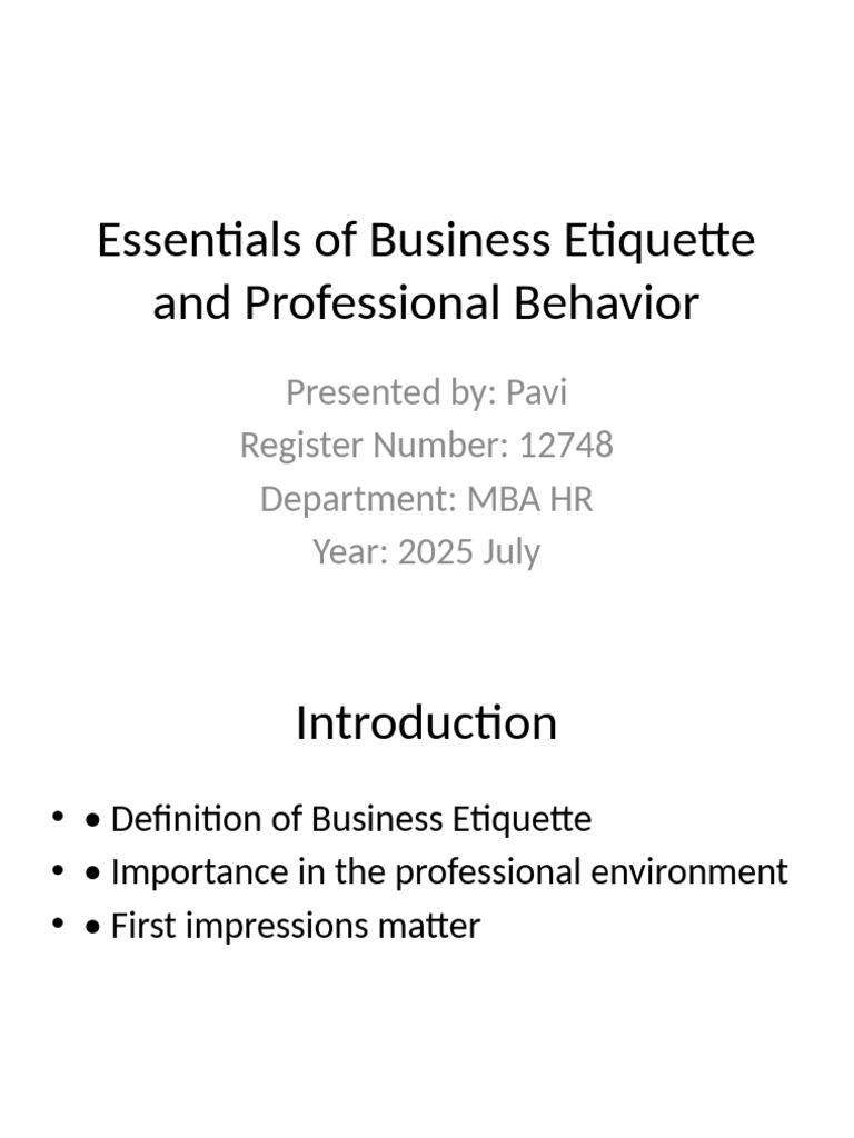 Essentials of Business Etiquette | PDF