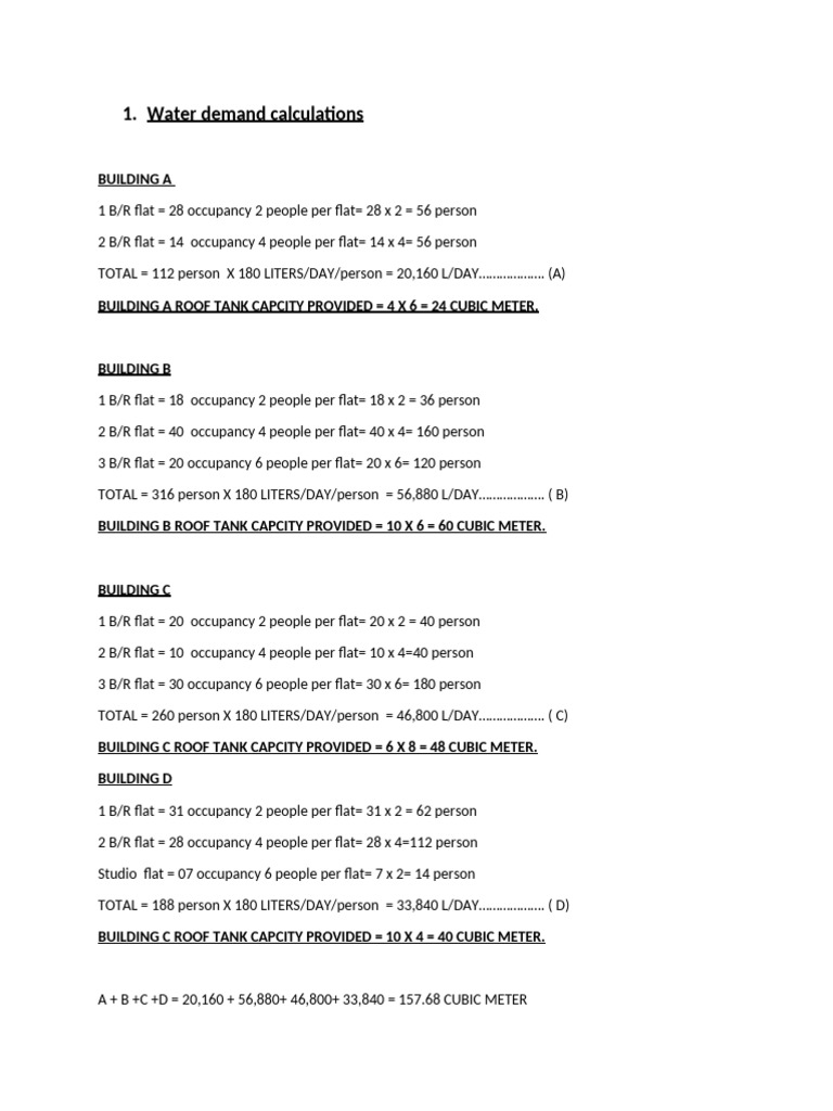 Water Demand and Fire Pump Calculations | PDF | Hydrology | Hydraulic ...