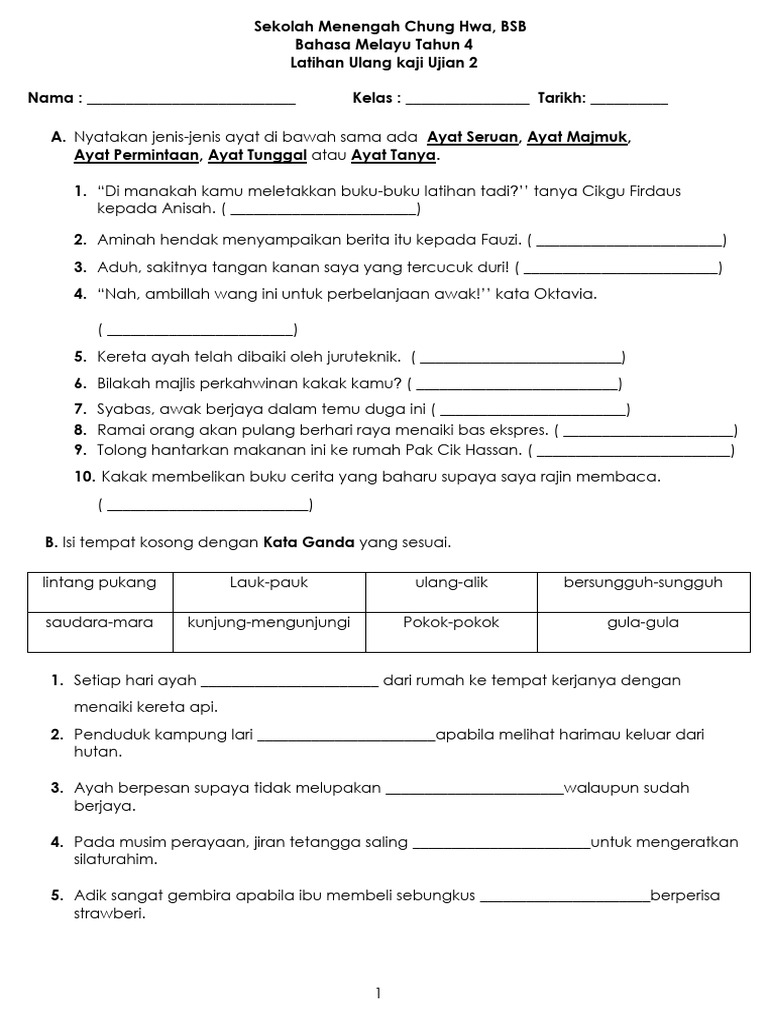 Latihan Ulang Kaji Ujian 2 BM T4 | PDF