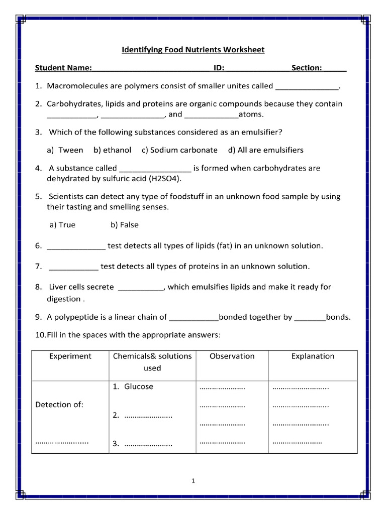 BL1 Identifying Food Molecules Homework Spring 2025 DR - Gaber Ramadant ...