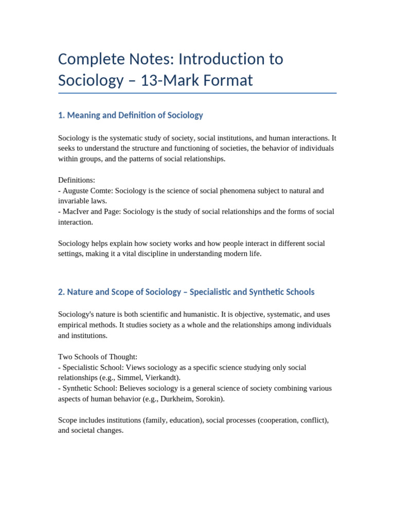 Complete Introduction To Sociology Notes | PDF | Sociology | Society