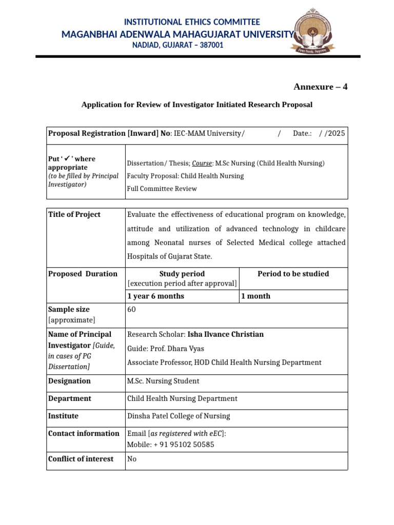 Annexure 4 Application For Review of Research Protocol | PDF | Thesis | Health Care