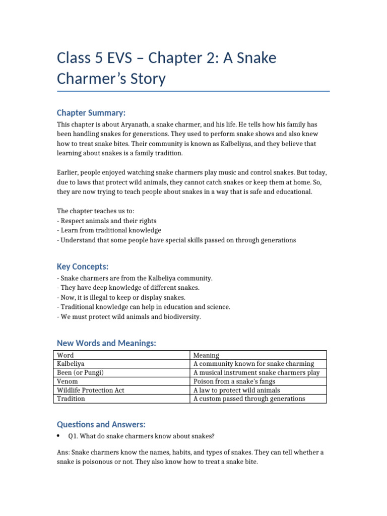 A Snake Charmer's Story Summary | PDF | Snake