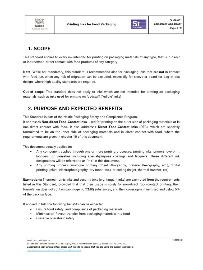 Nestlé Standards for Food Packaging Inks | PDF | Oil