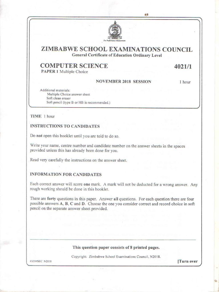 2018 Paper 1 Computer Science | PDF