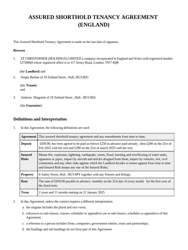 Assured Shorthold Tenancy Agreement | PDF | Leasehold Estate | Landlord