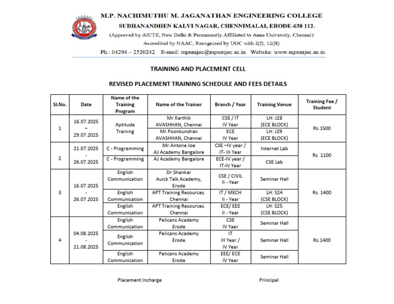 Placement Revised Schedule | PDF