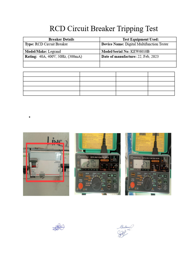 RCD Circuit Breaker Tripping Test | PDF