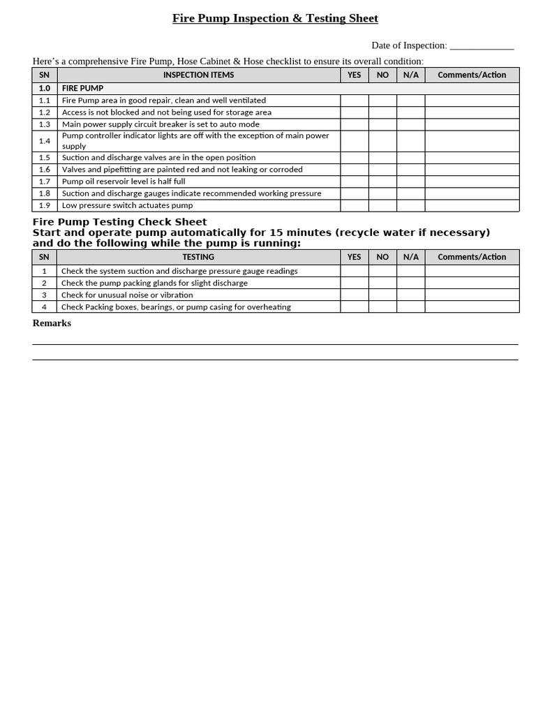 Fire Pump Inspection Checklist | PDF
